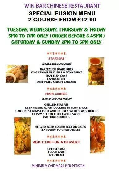 Menu at Win Bar Chinese Restaurant, Pudsey