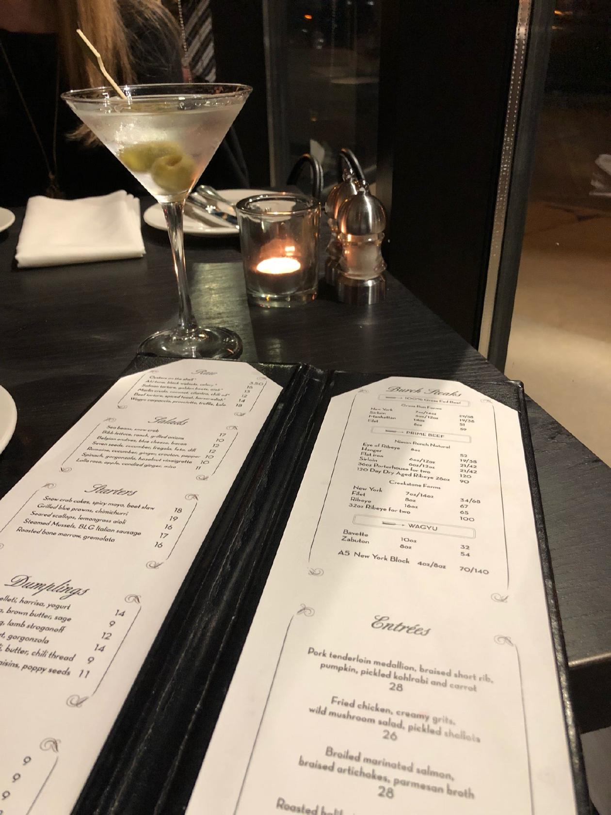 Menu at Burch Steak steakhouse, Minneapolis