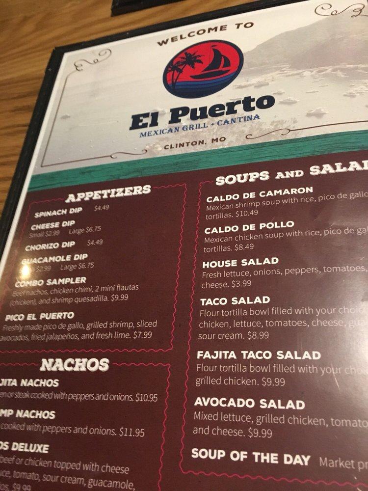 Menu at El Puerto Mexican Grill & Cantina restaurant, Clinton