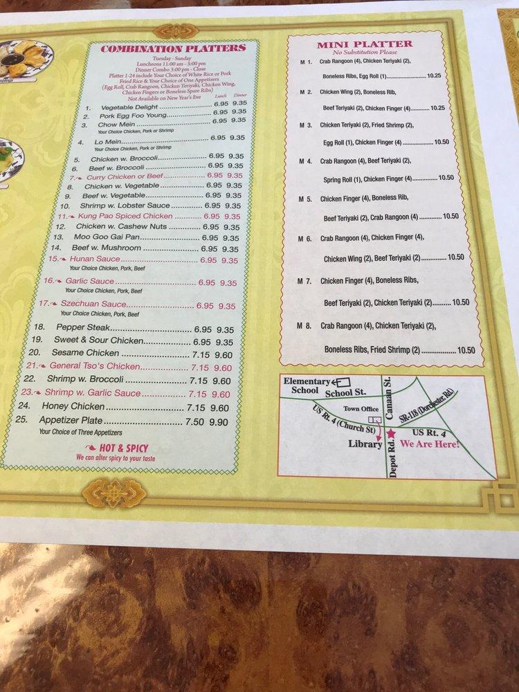 Menu at Golden Ming restaurant, Canaan, US Rt 4A