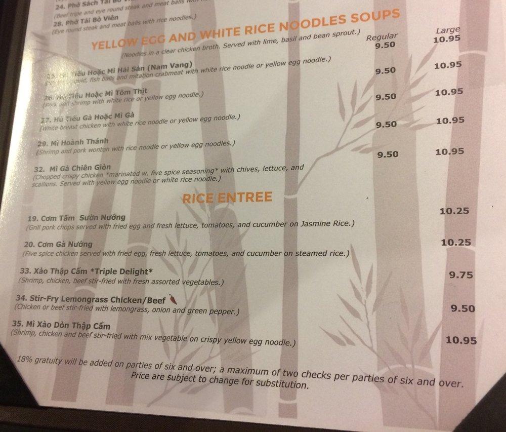 Menu at Mai Pho Restaurant, Cedar Rapids
