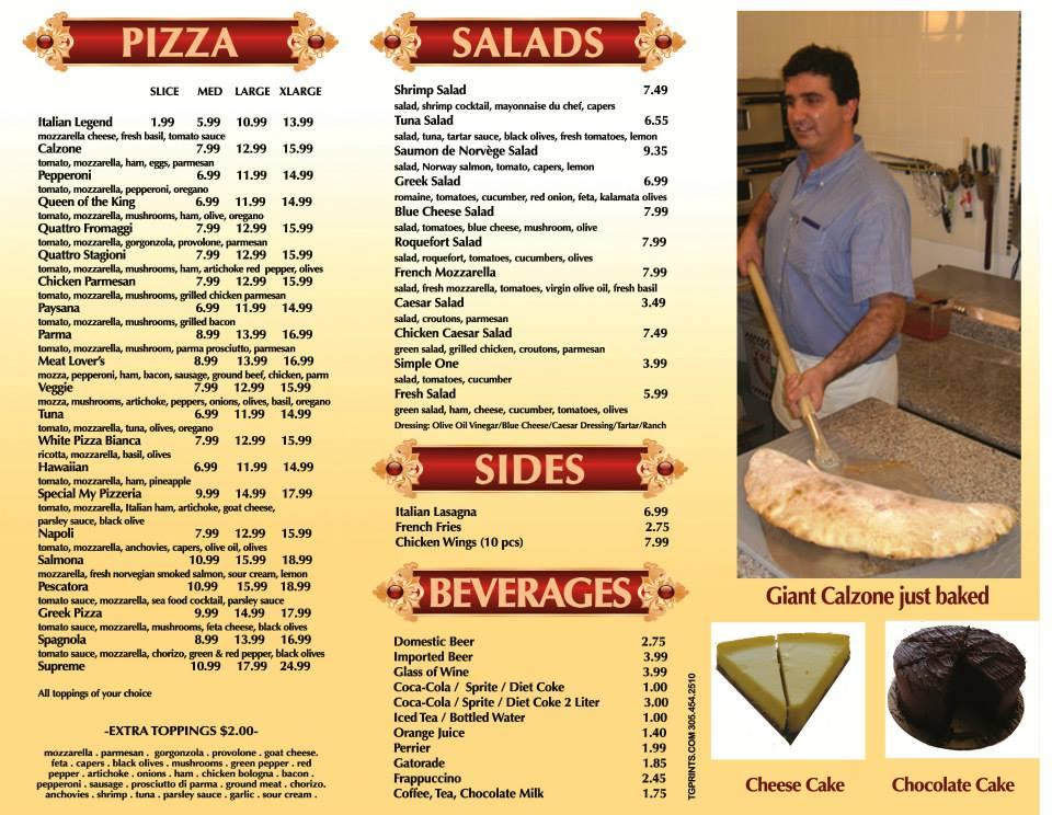 Menu at My Pizzeria, North Miami