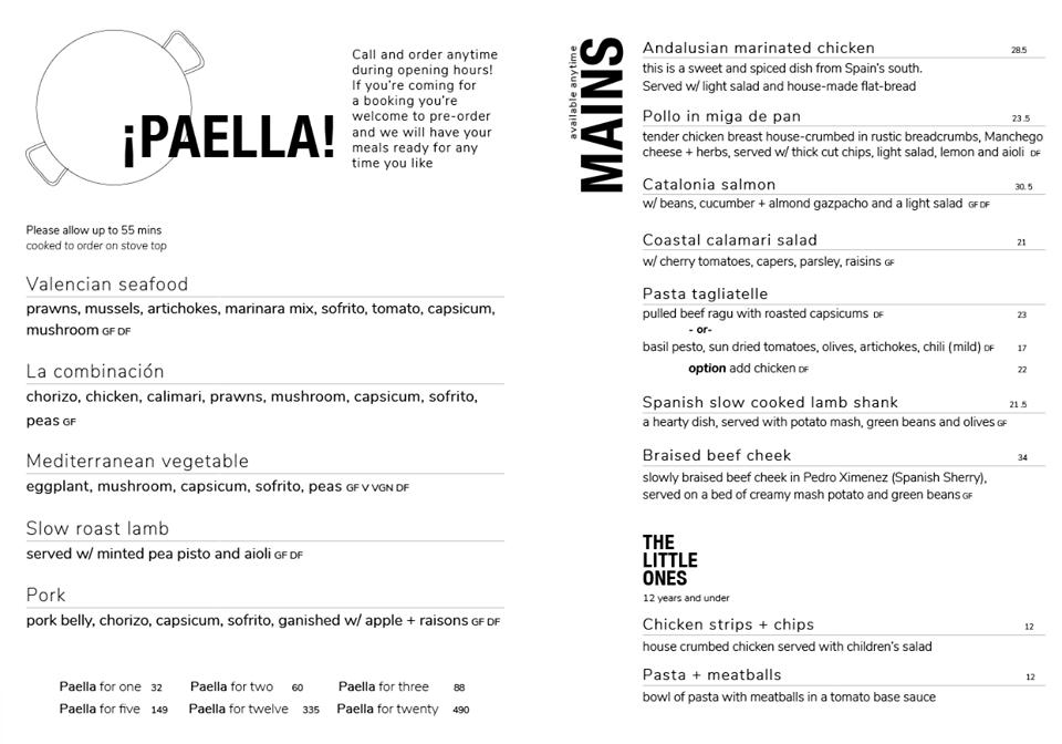 Carta del restaurante Saludos, Albury