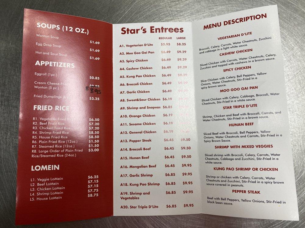 Menu at Star Chinese Cafe, Ferris