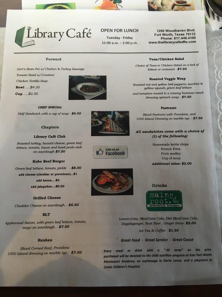 Menu at The Library Cafe, Fort Worth