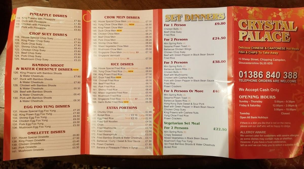 Menu at Crystal Palace - Fish & Chips - Chinese Takeaway restaurant ...