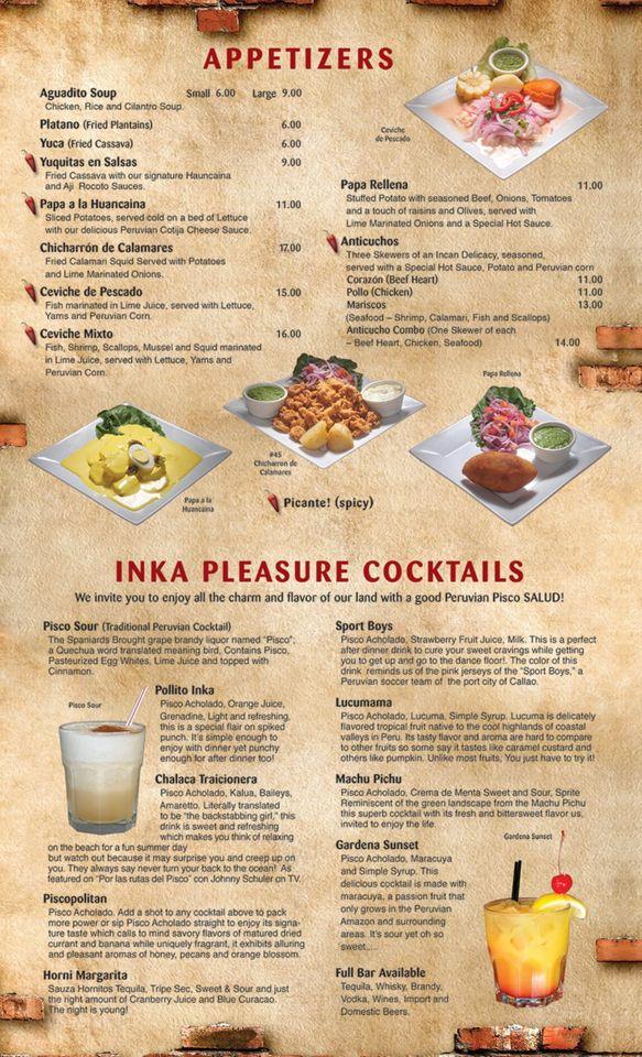 Menu at El Pollo Inka Gardena Peruvian Restaurant & Nightclub, Gardena ...