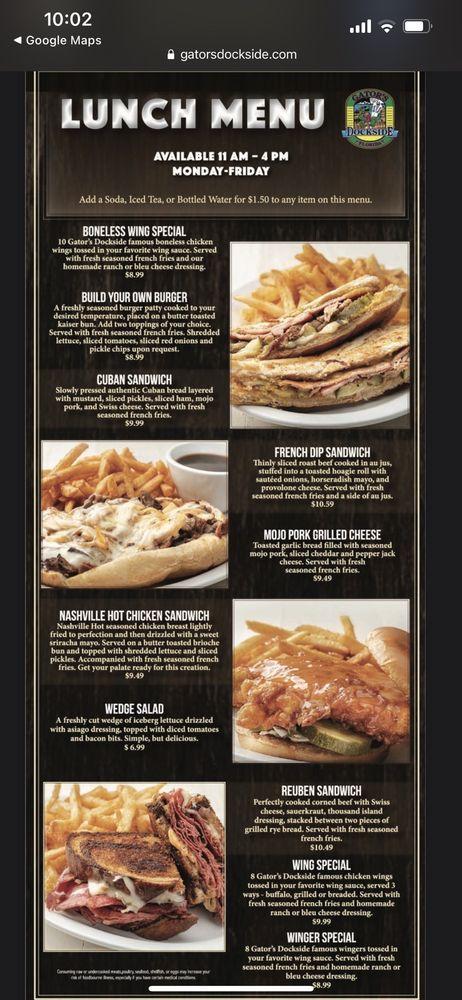 Menu at Gator's Dockside Ocala pub & bar, Ocala