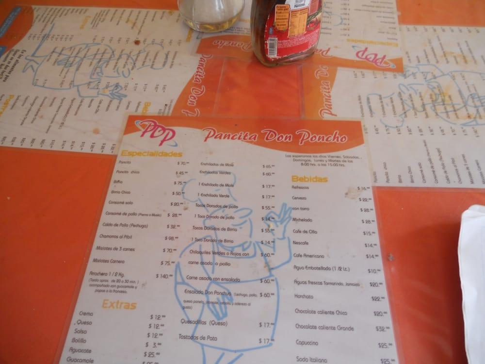 Carta del restaurante Pancita Don Poncho, Ciudad López Mateos