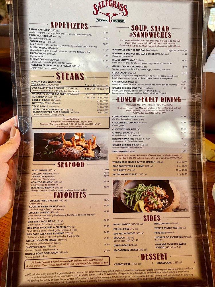 Menu at Saltgrass Steak House steakhouse, Fort Worth, Sandshell Dr