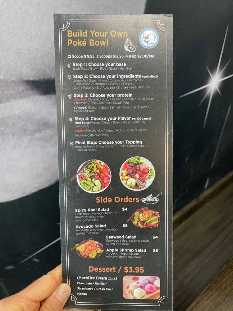 Menu at YW POKE restaurant, Bentonville