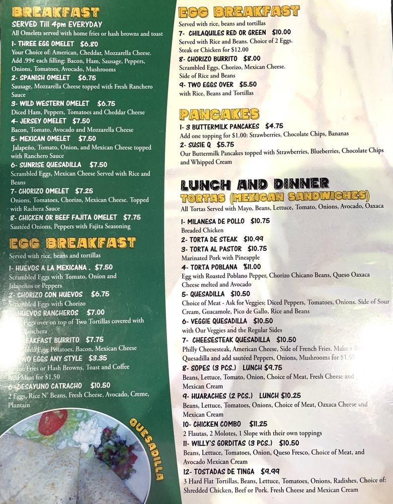 Menu at El Tepeyac Mexican restaurant, Stafford Township