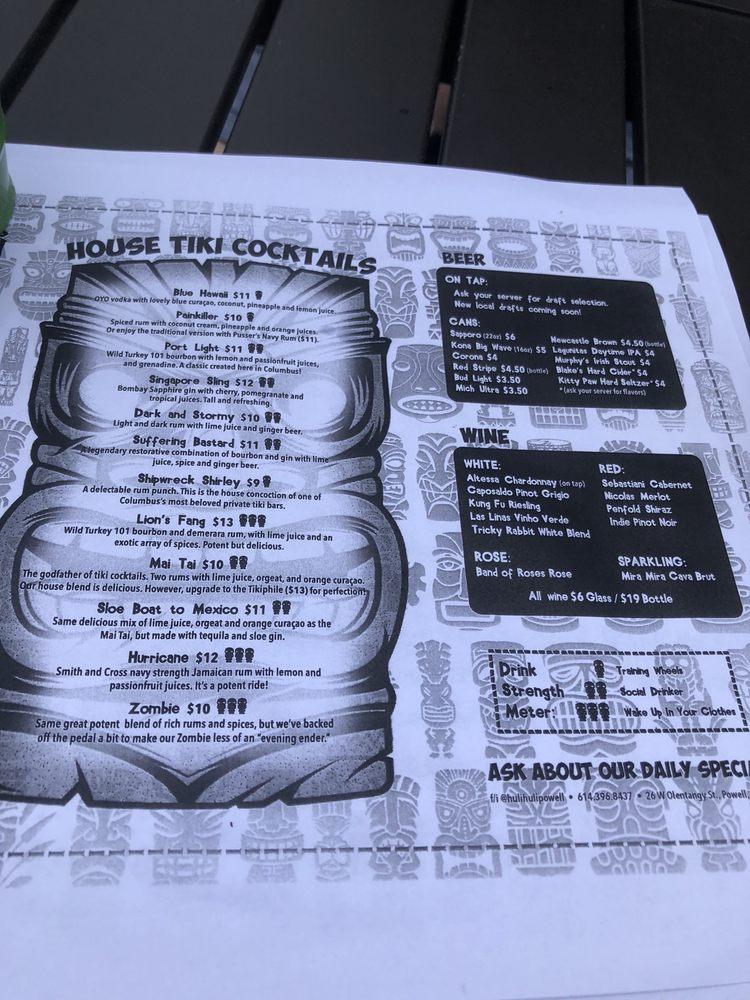Menu at Huli Huli Tiki Lounge pub & bar, Powell