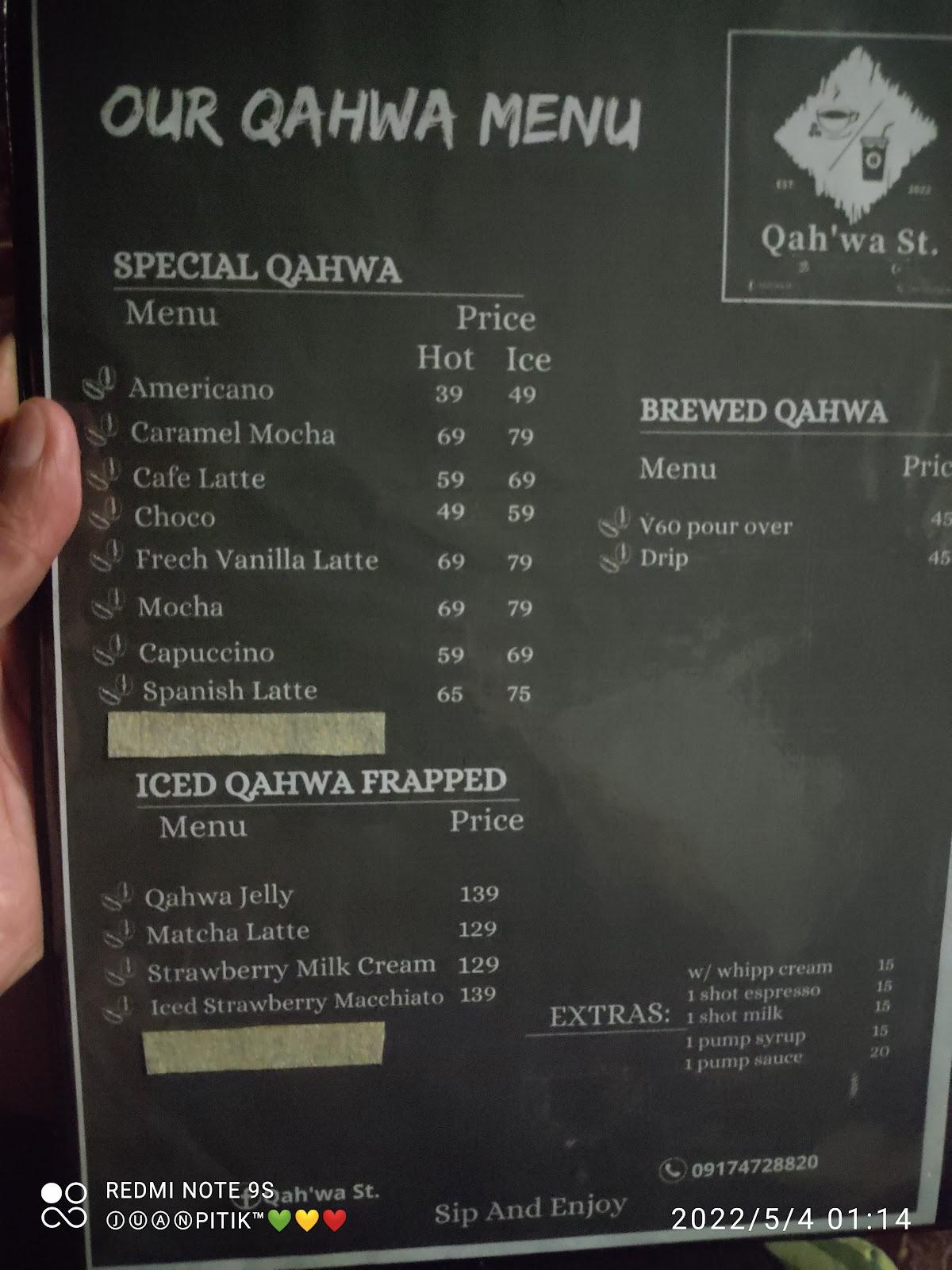 Menu at Qah'wah Street, Dipolog City