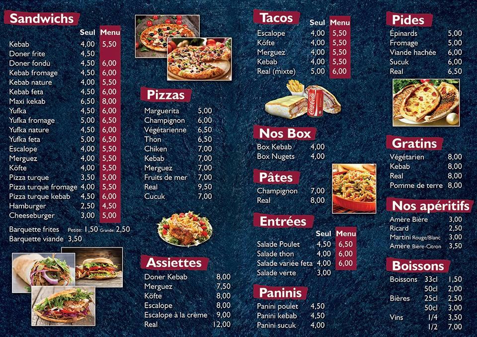 Menu at Restaurant real kebab, Wittenheim