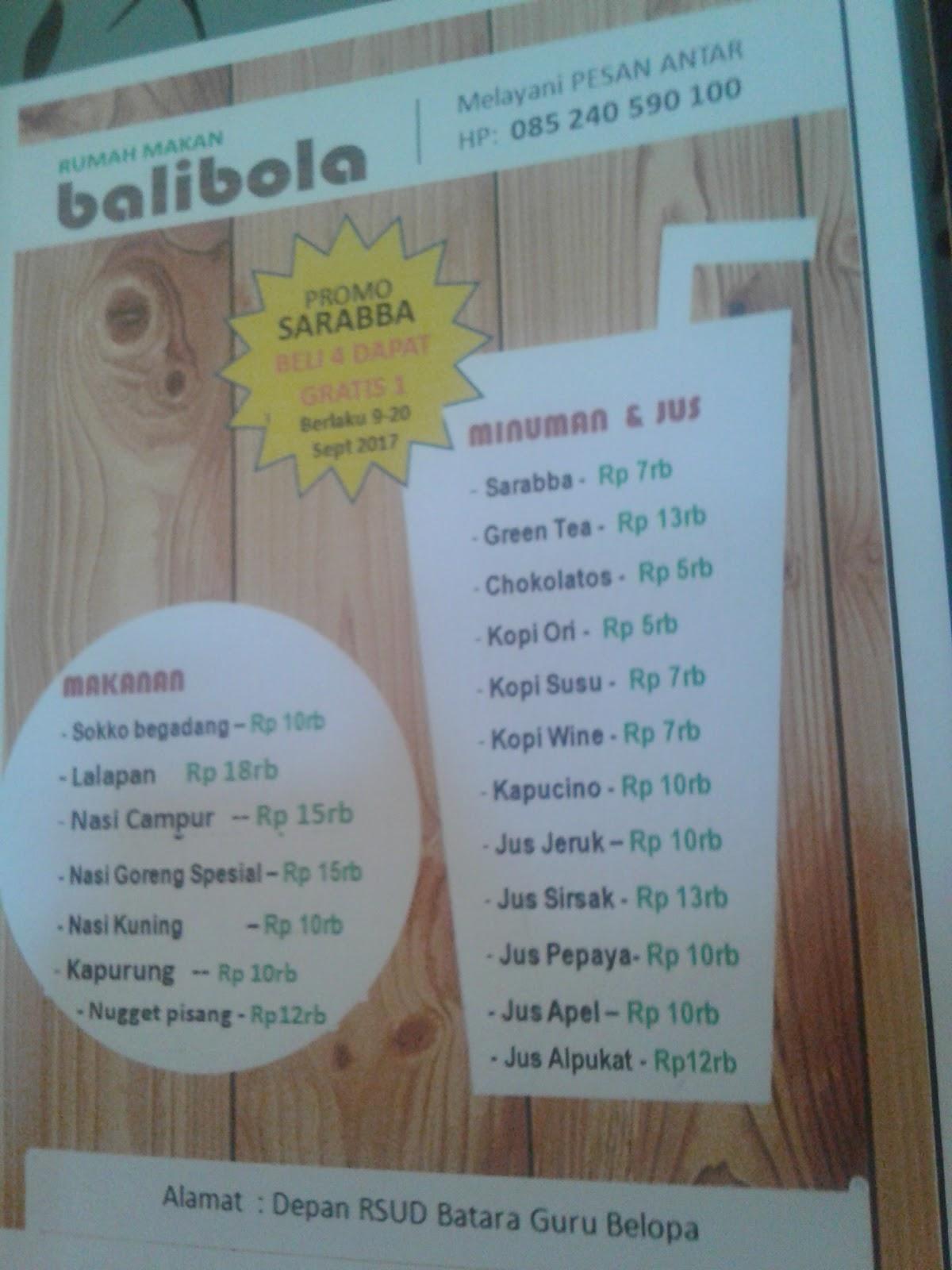 Menu at Rumah Makan Balibola restaurant, Pammanu