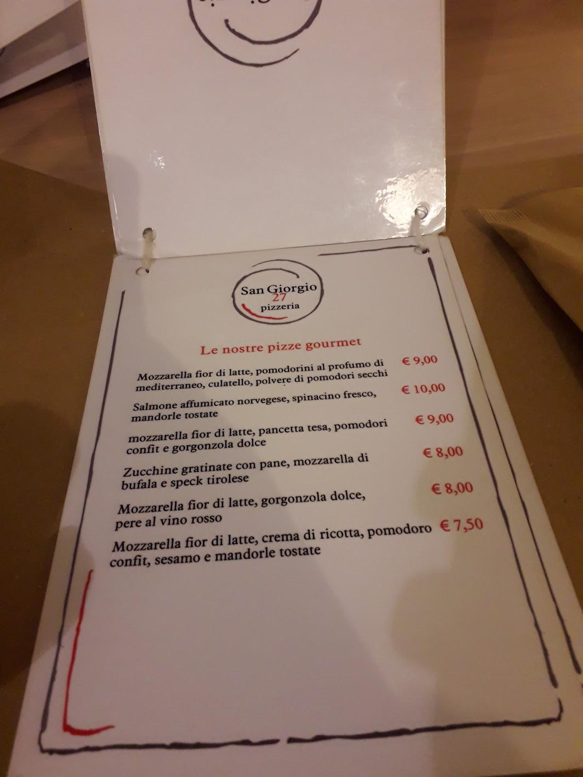 Menu da San Giorgio 27 pizzeria, Barletta
