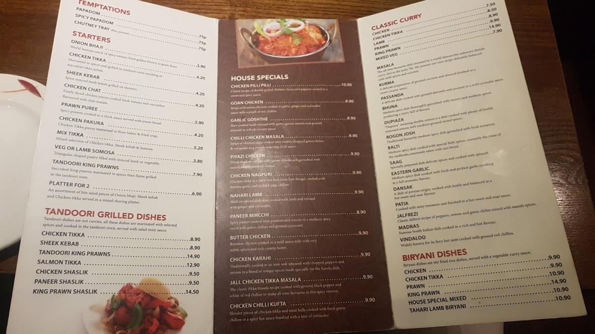 Menu at Spice Dunes restaurant, Farrington Gurney, Spice Dunes
