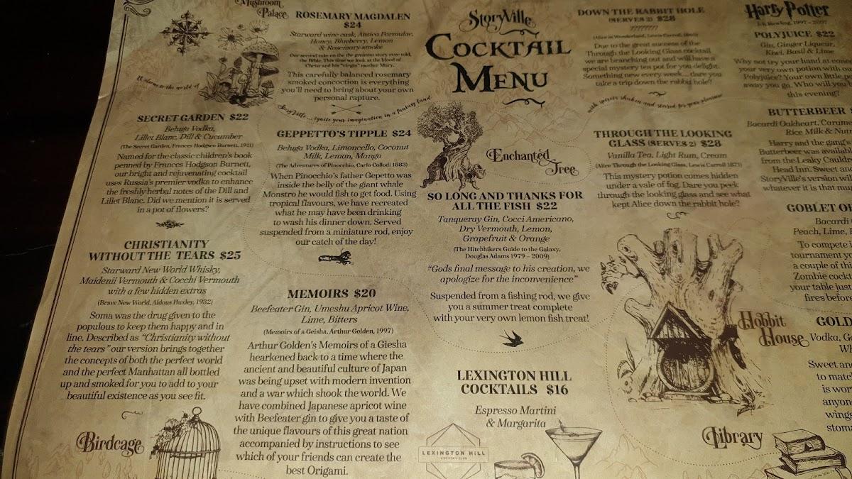 Menu at StoryVille pub & bar, Melbourne