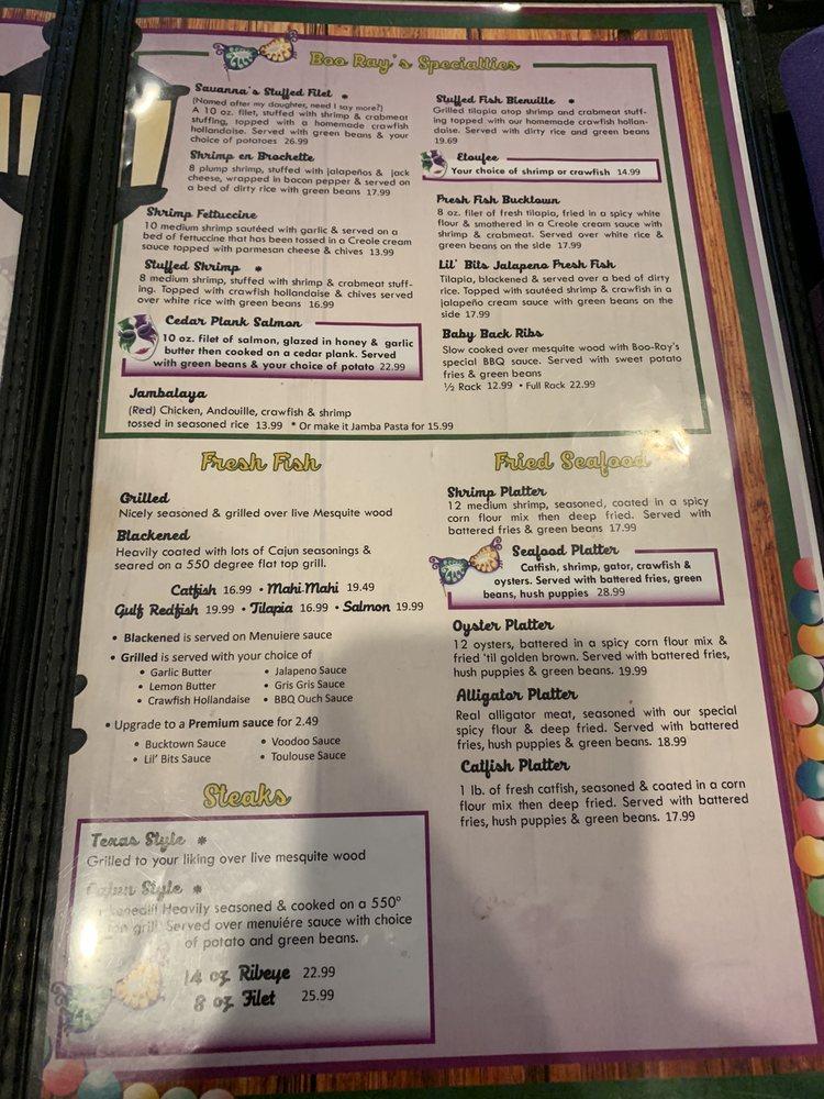 Menu at Boo-Ray's of New Orleans restaurant, Hudson Oaks, 201 Hudson ...