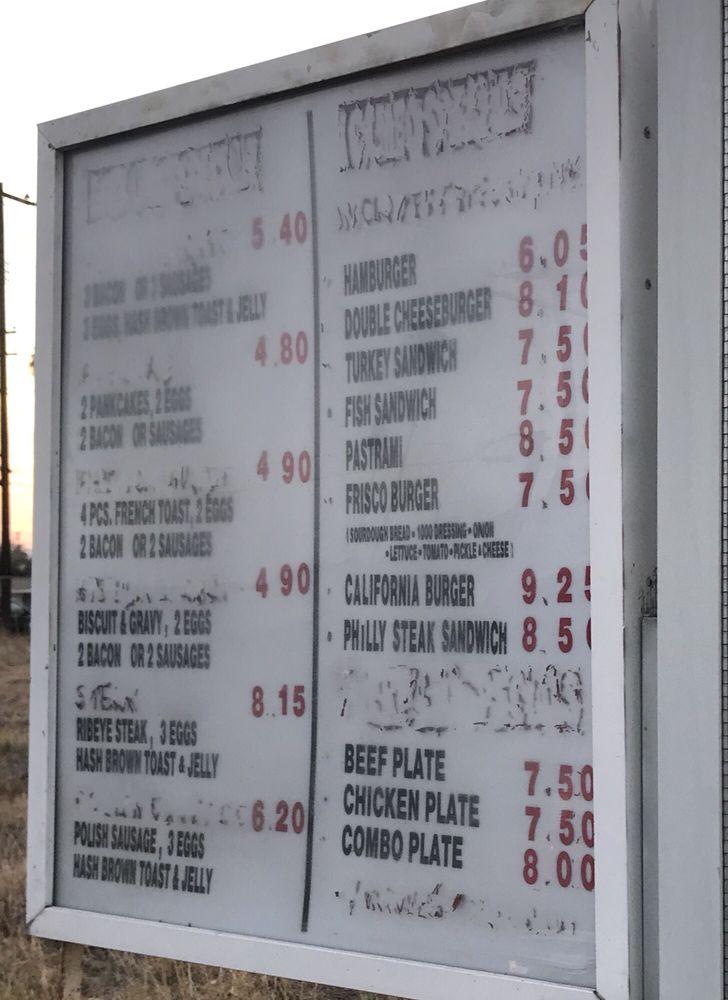 Menu at Chris' Burgers cafe, Riverside