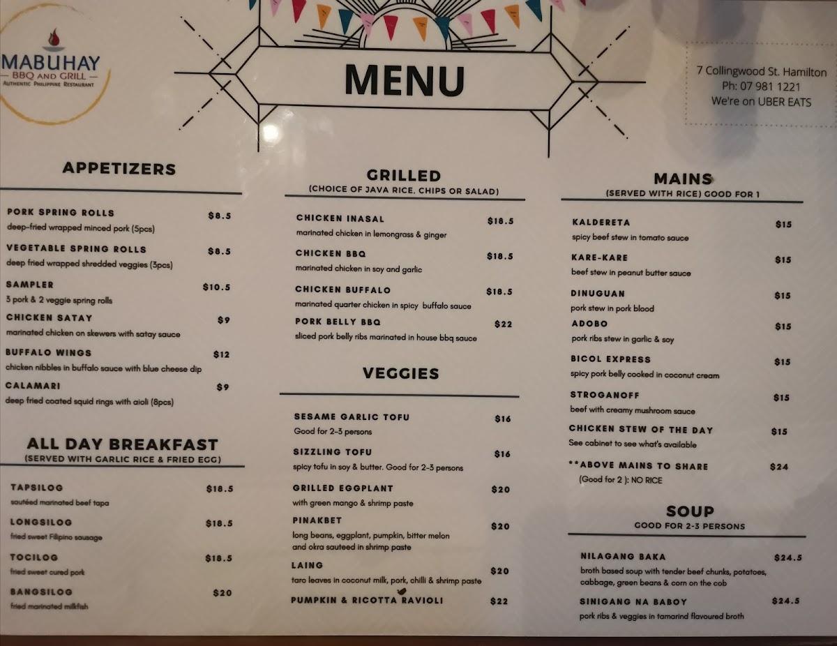 Menu at Mabuhay Bbq and Grill, Hamilton