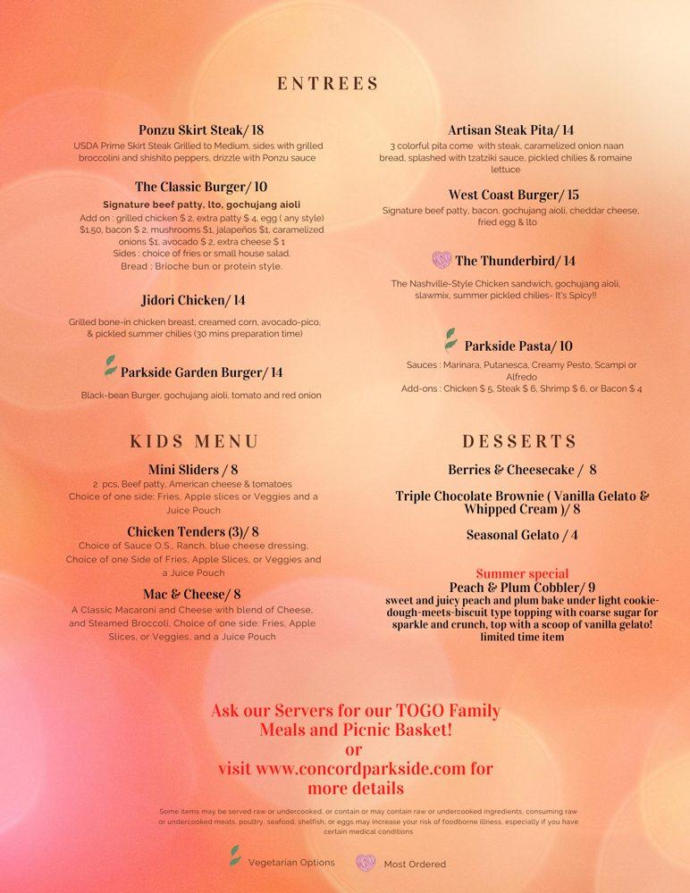 Menu at Parkside Bar & Grill, Concord