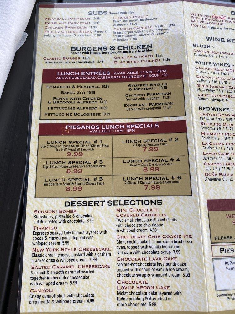 Menu at Piesanos Clermont pizzeria, Clermont