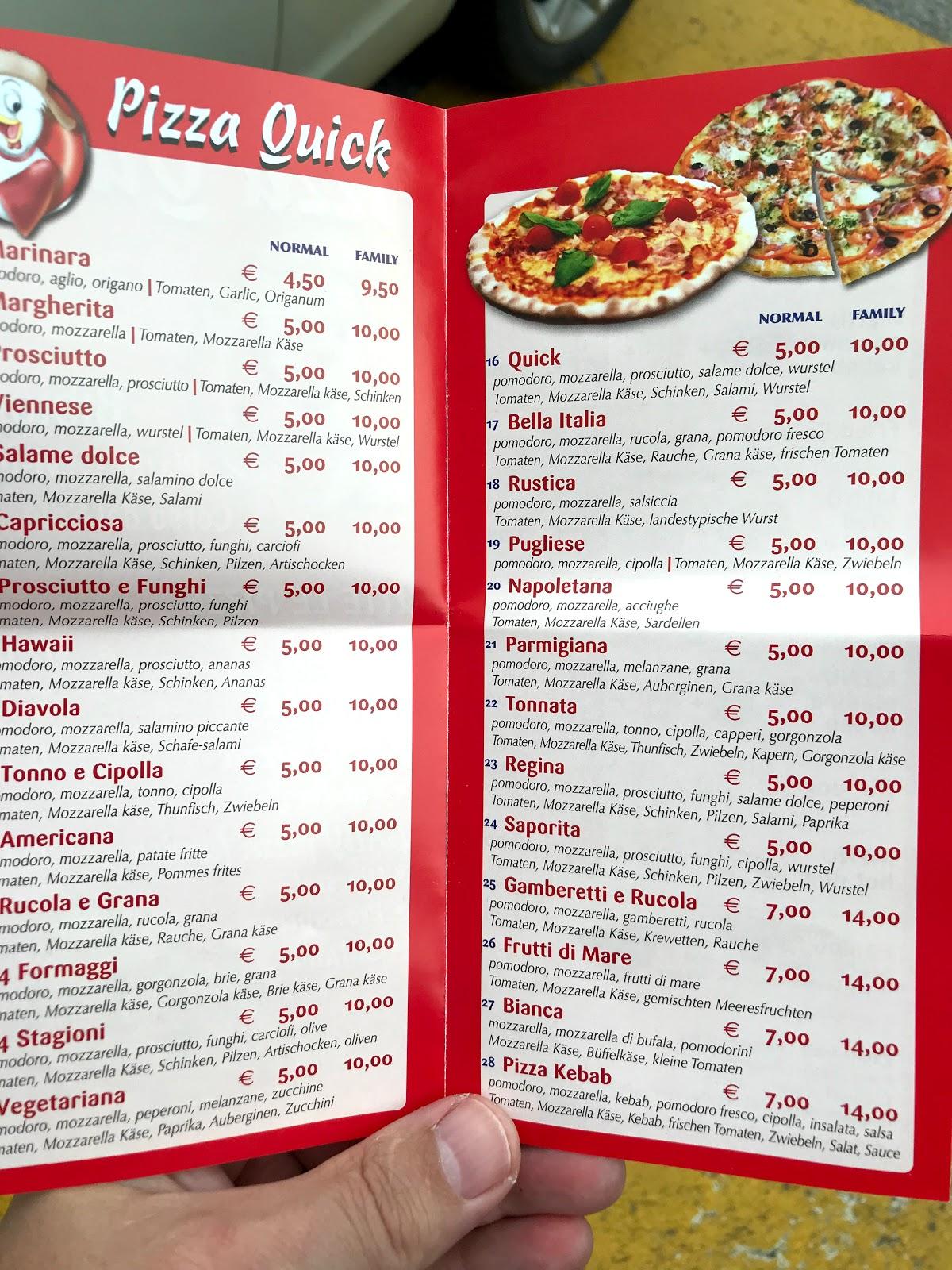 Speisekarte von Pizza quick, Bibione