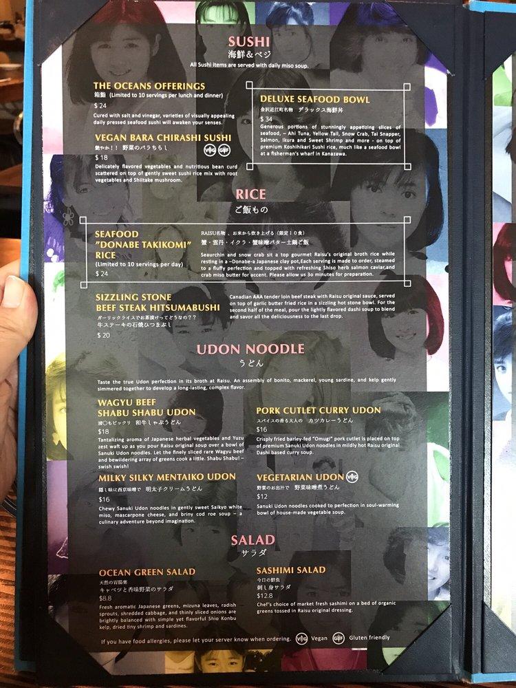 Menu at Raisu restaurant, Vancouver