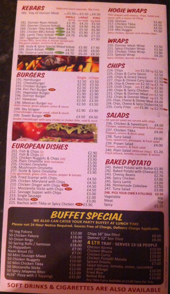 Menu at Sizzle & Spice restaurant, Glasgow, Maryhill Rd