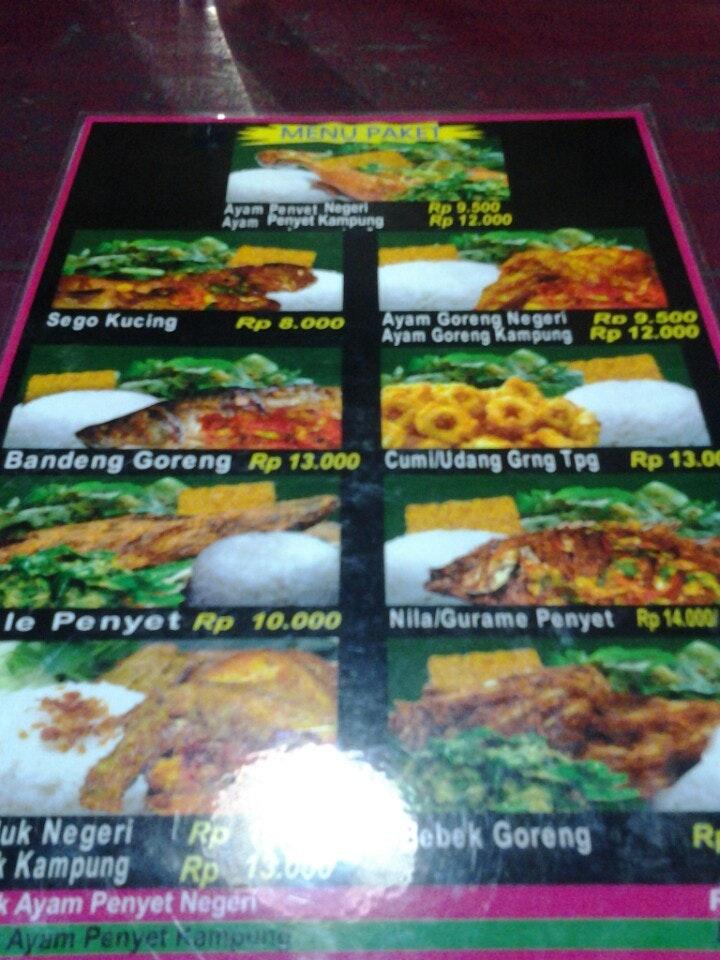 Menu at Ayam Penyet Suroboyo restaurant, Kediri