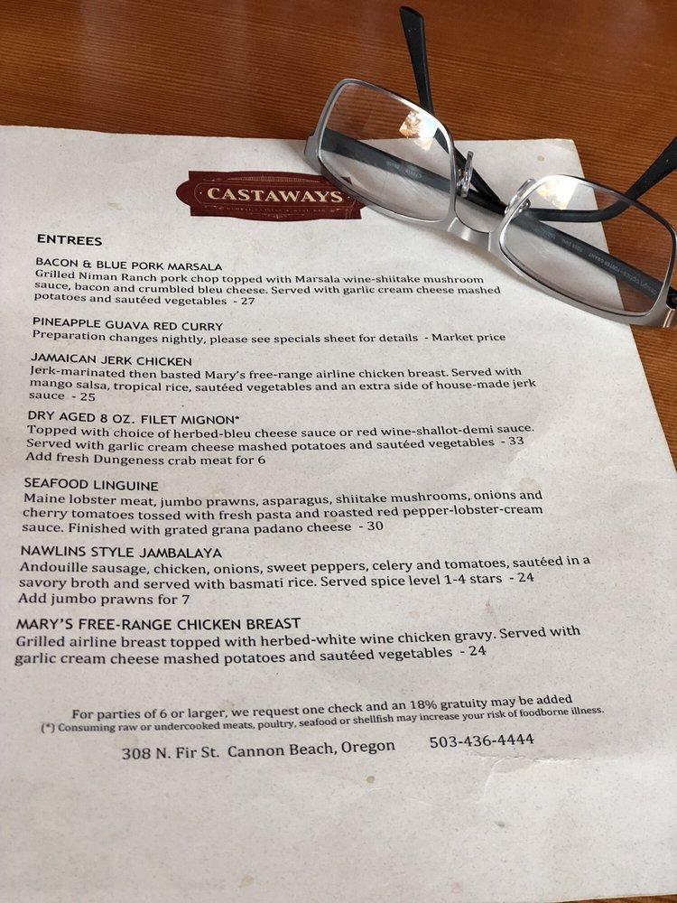 Menu at Castaways Global Cuisine restaurant, Cannon Beach