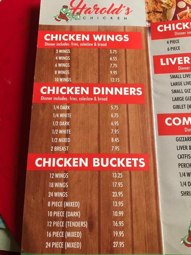Menu at Harold's Chicken Shack restaurant, Gary, Grant St
