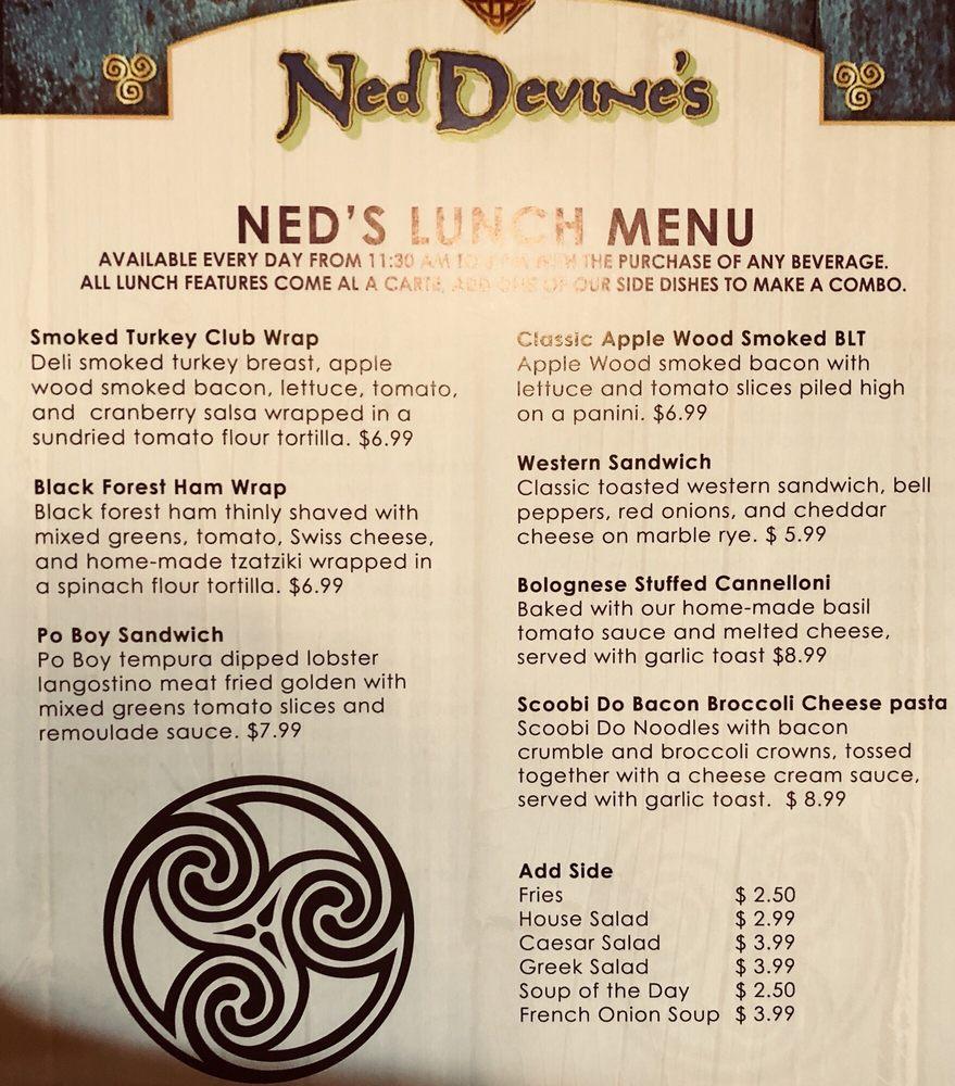 Menu at Ned Devine's Irish Pub, Milton