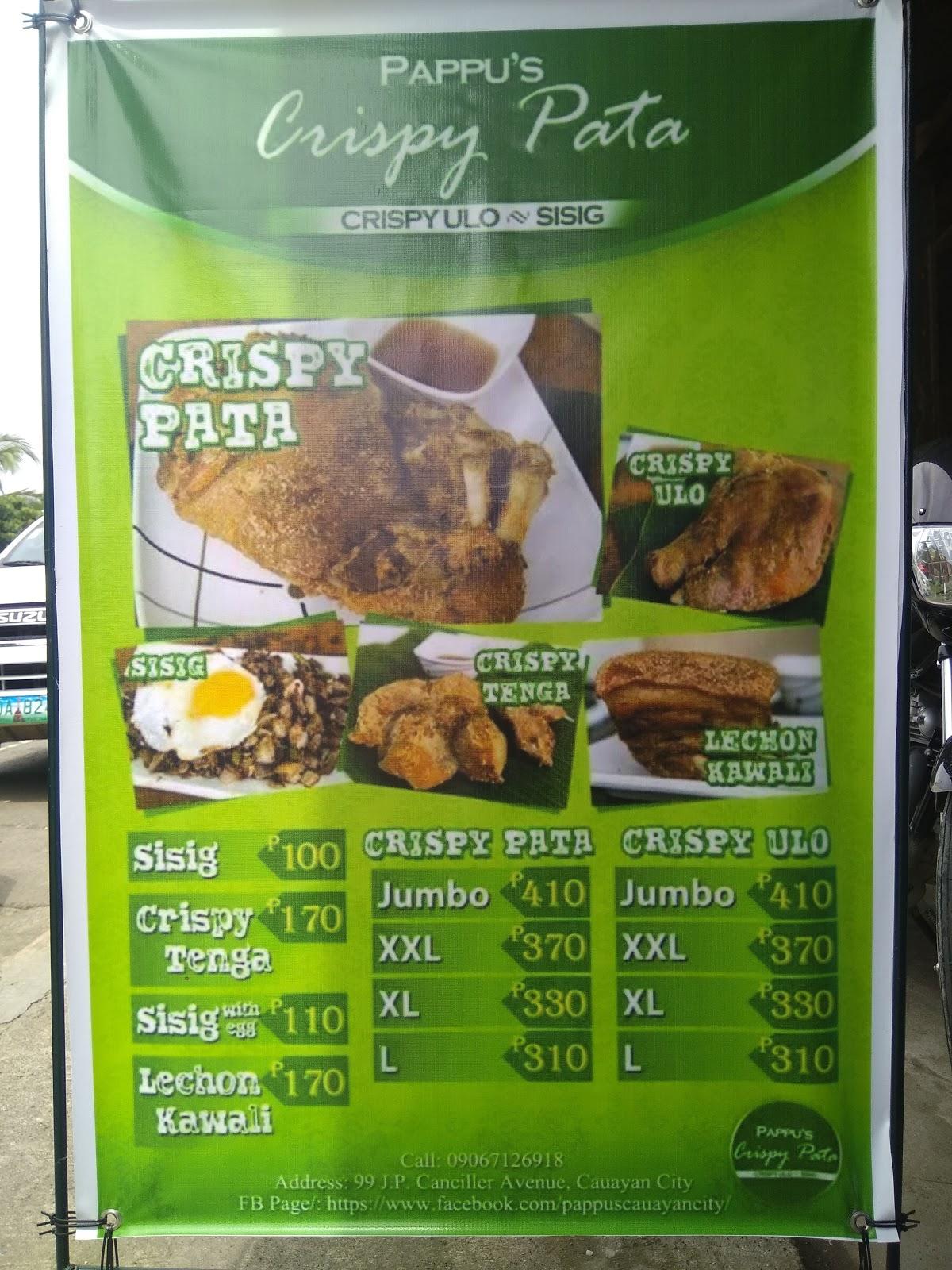 Menu at Pappu's Crispy Pata Cauayan restaurant, Cauayan City
