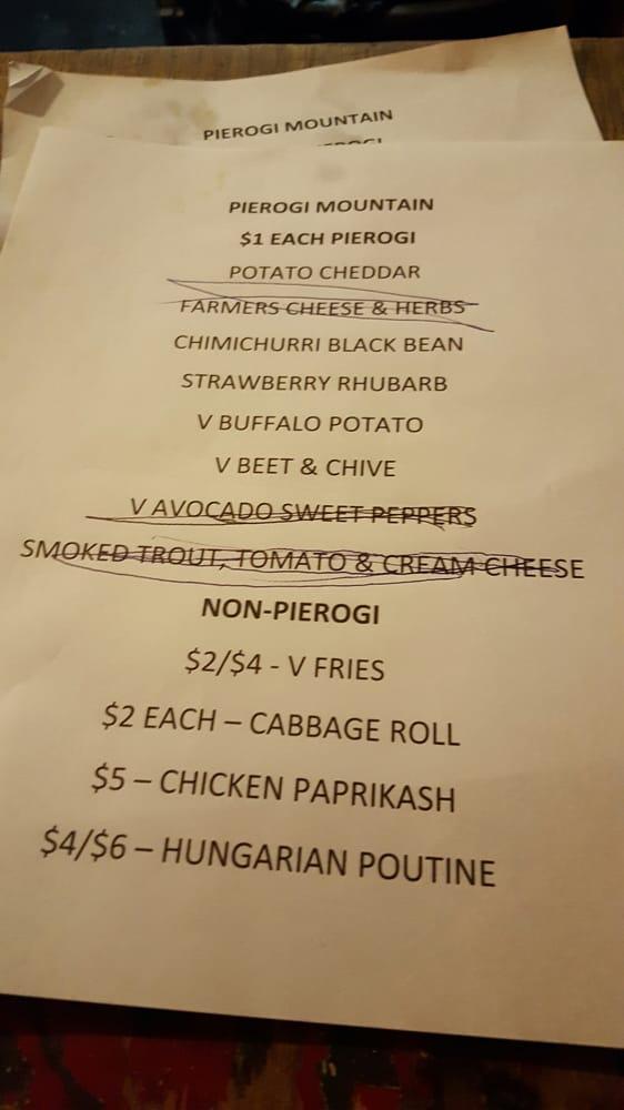 Menu at Pierogi Mountain restaurant, Columbus, 105 N Grant Ave