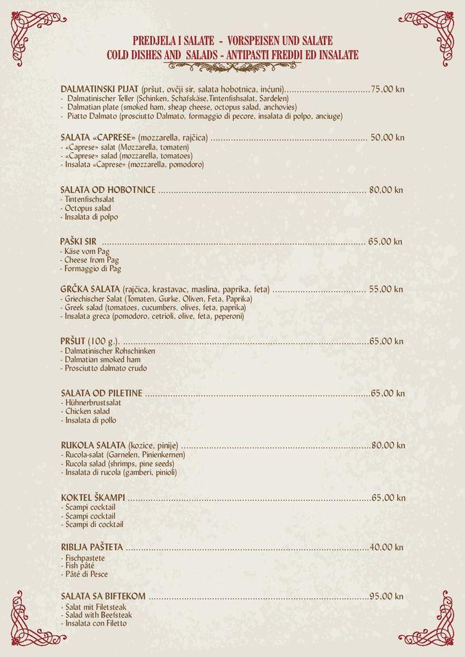 Menu at Siesta Restaurant, Rogoznica