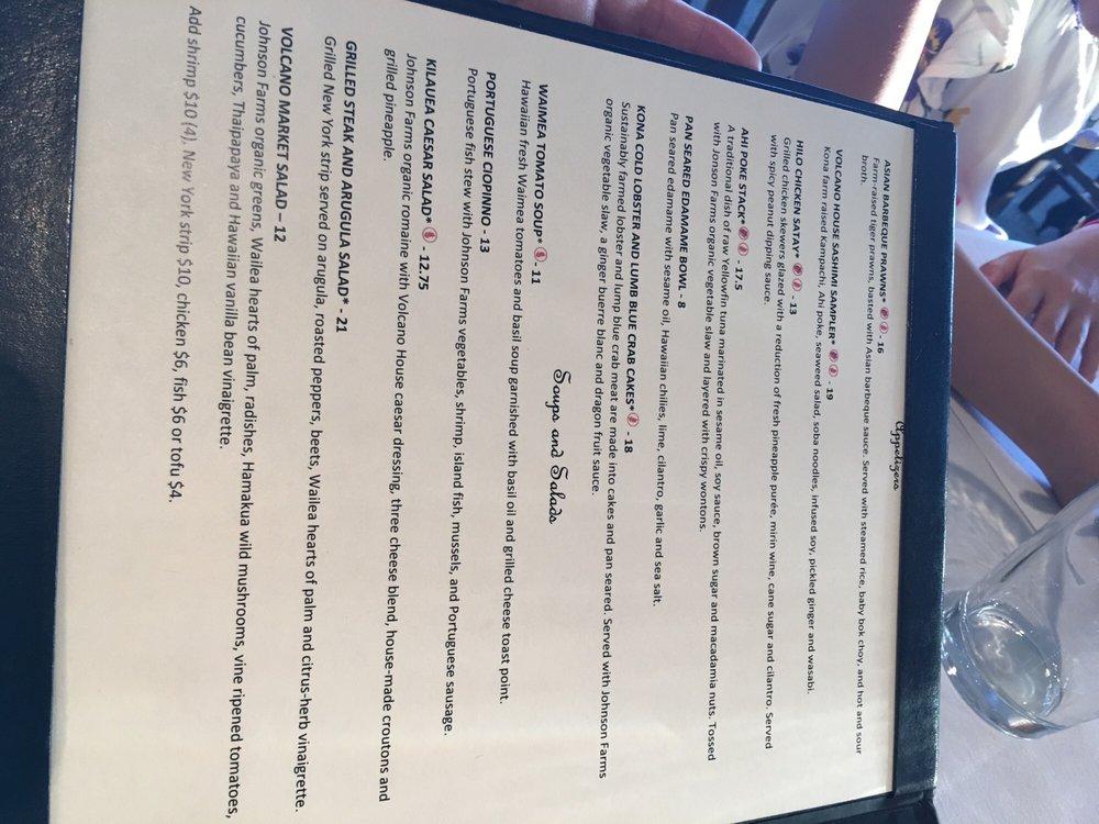 Menu at The Rim restaurant, Volcano, 1 Crater Rim Drive