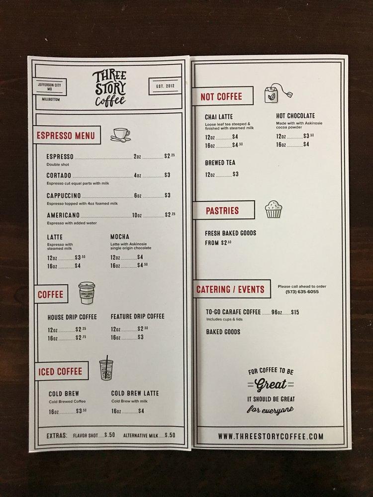 Carta del restaurante Three Story Coffee Millbottom, Jefferson City ...