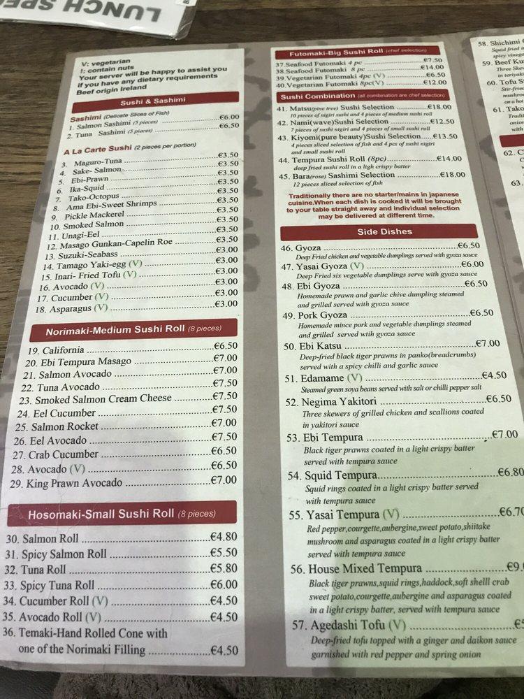 Menu at Zakura Noodle & Sushi Restaurant, Dublin, 13 Wexford St