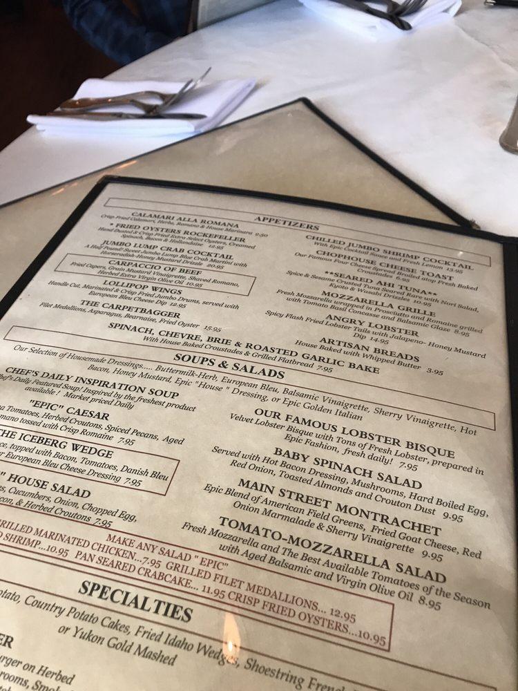 Menu at Epic Chophouse pub & bar, Mooresville, 104 S Main St