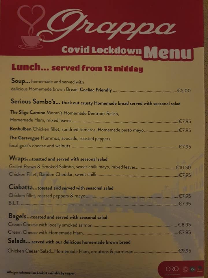 Menu at Grappa Restaurant, Sligo