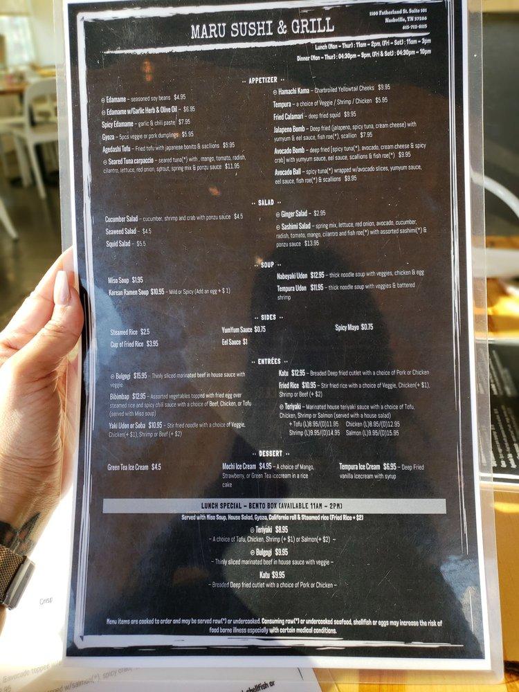 Menu at Maru Sushi & Grill - East Nashville restaurant, Nashville
