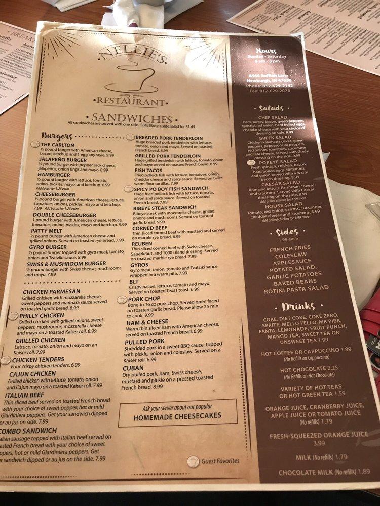 Menu at Nellie's Restaurant - Newburgh, Newburgh