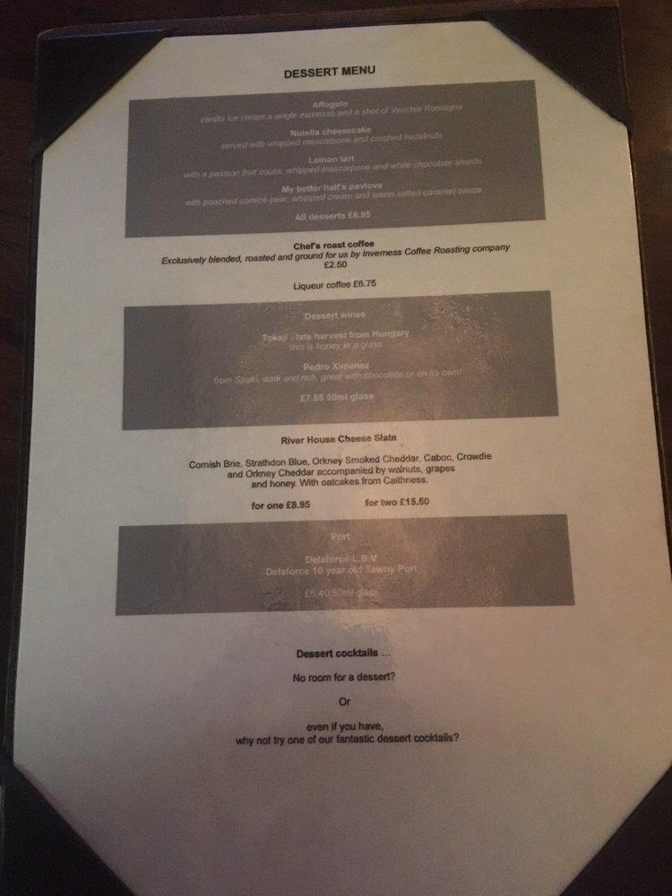Menu at River House restaurant, Inverness, 1 Greig St