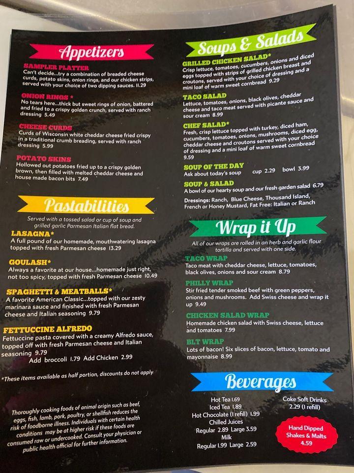 Menu at American Classic Cafe, Spencer, 16 11th St SW