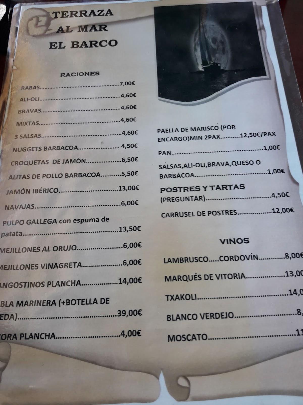 Menu at Apartments El Barco de Noja, Noja