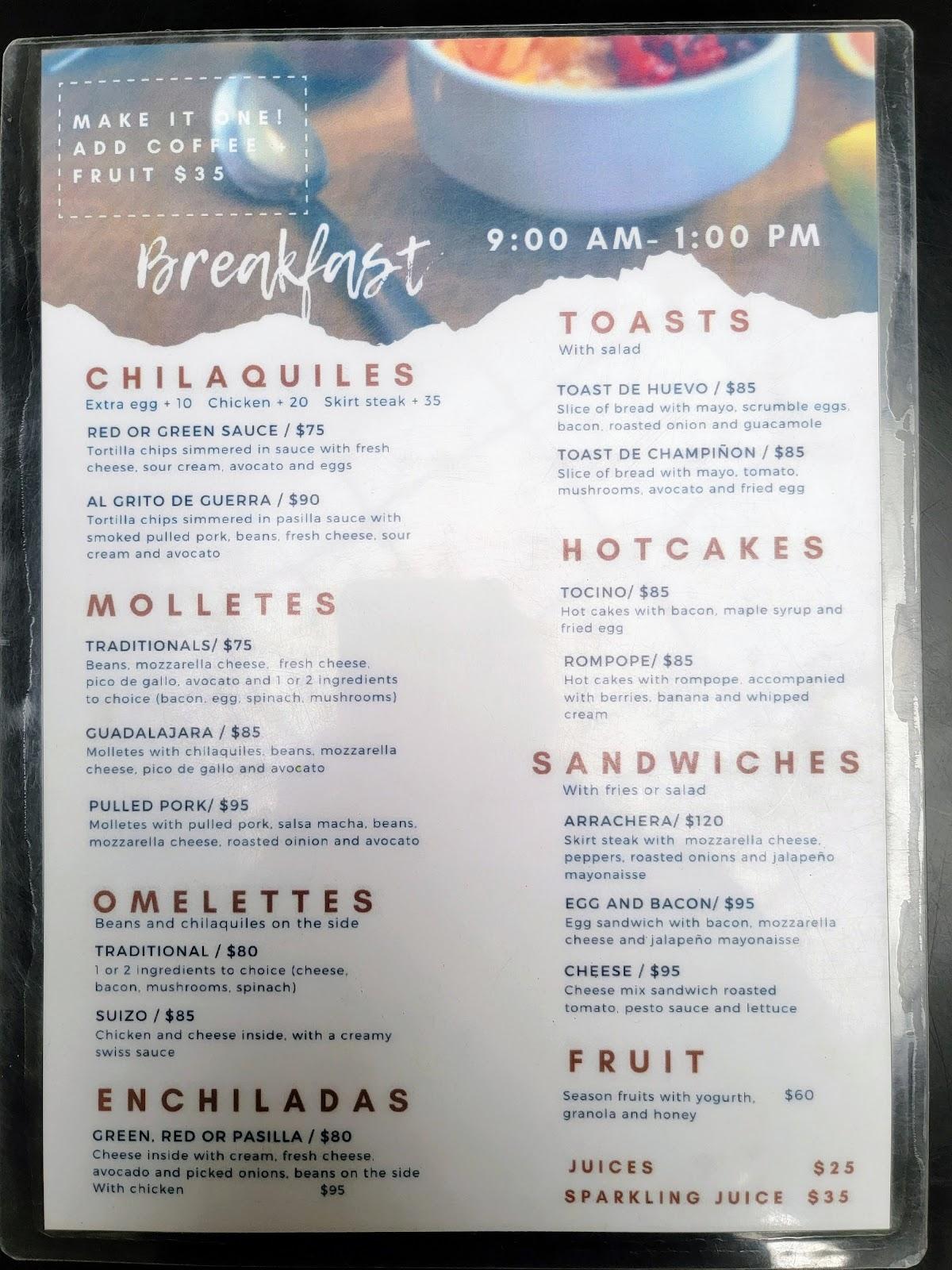 Menu at Bohemio Café Galería, San Miguel de Allende