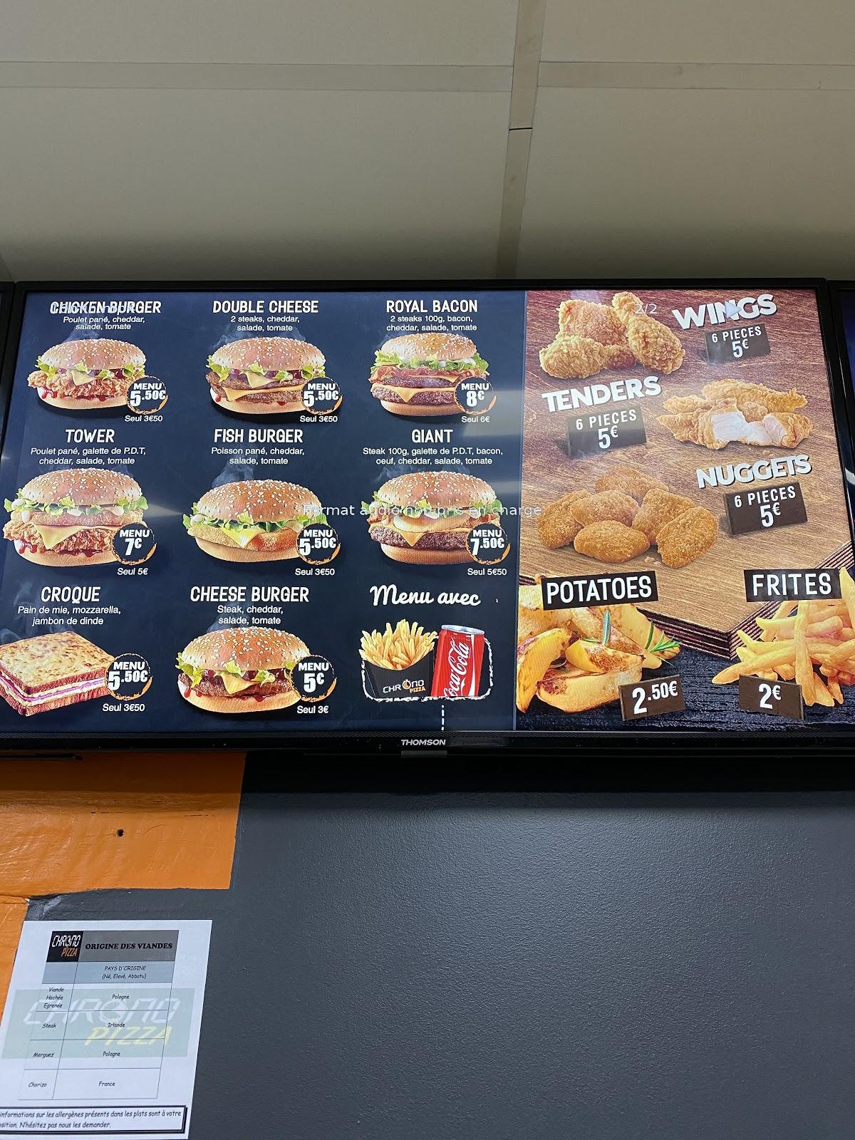 Menu at Chrono Pizza restaurant, Dreux